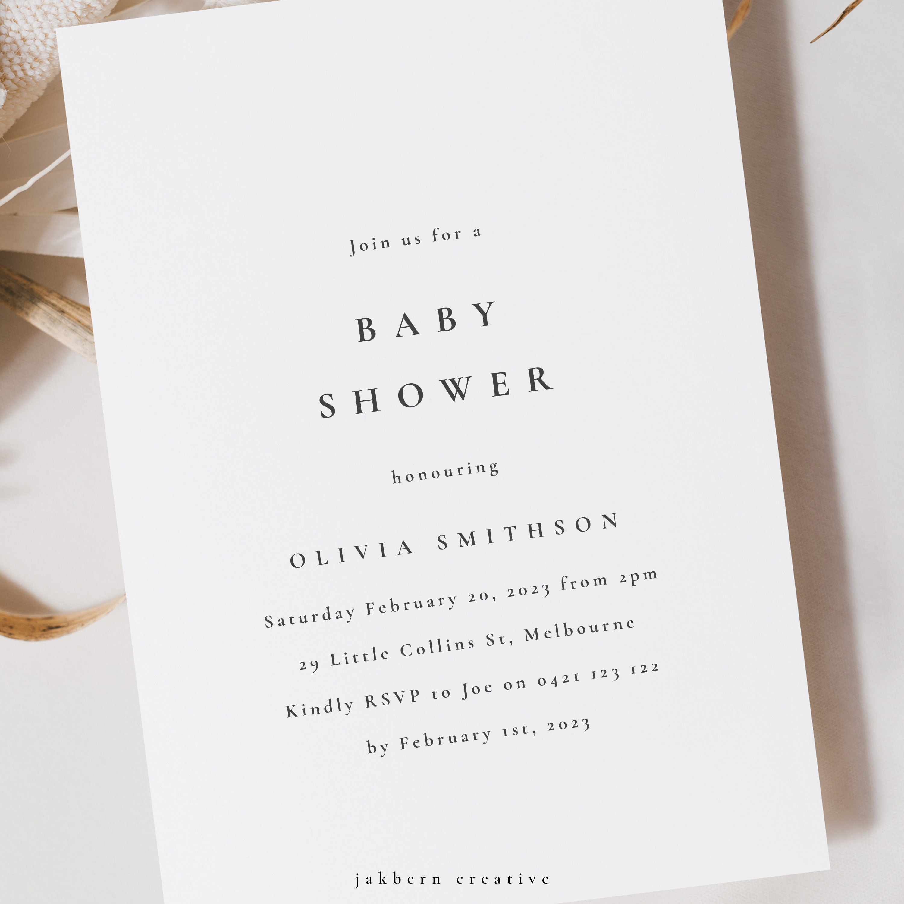 Printable Simple Baby Shower Invite, Modern Baby Shower Invite ...