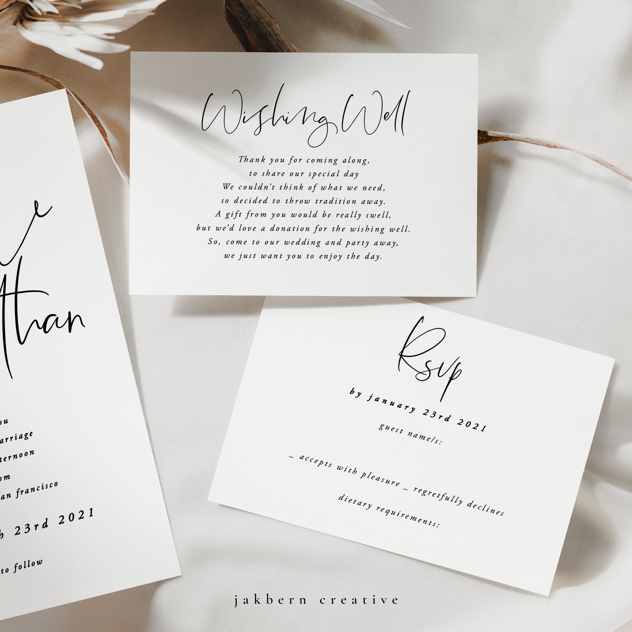 Simple Wedding Invitation Set, Script Wedding Invitation Template ...