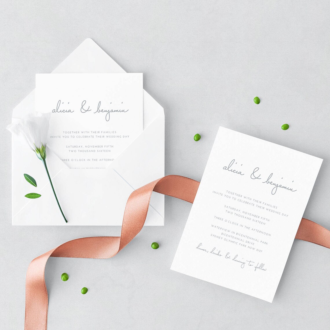 Simple Script Wedding Invitation - Printable Wedding Invitation - Grey ...