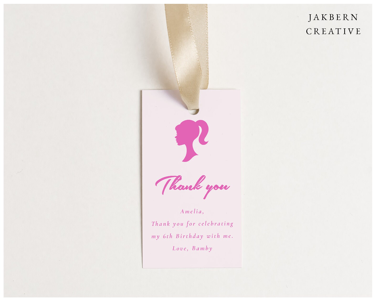 Doll Party Thank You Tag, Hot Pink Birthday Favor (2x3.5" Editable Tag ...