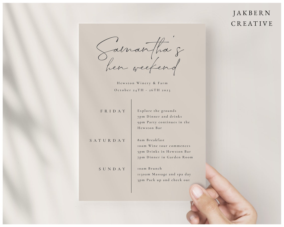 Hen Party Itinerary Template, Simple Hen Do Itinerary, Simple Hens ...