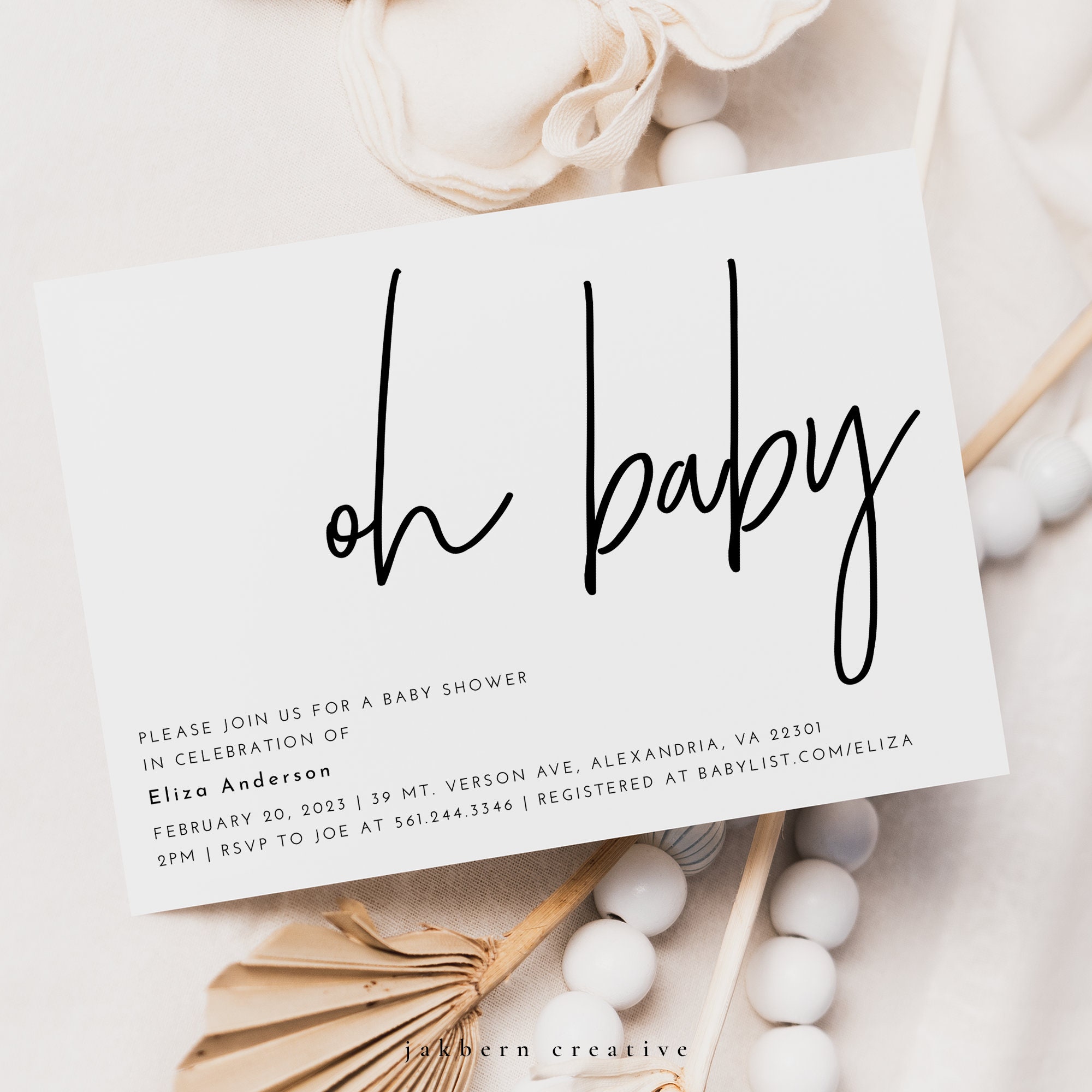 Printable Oh Baby Invite, Party Printables, Baby Shower Invitations ...