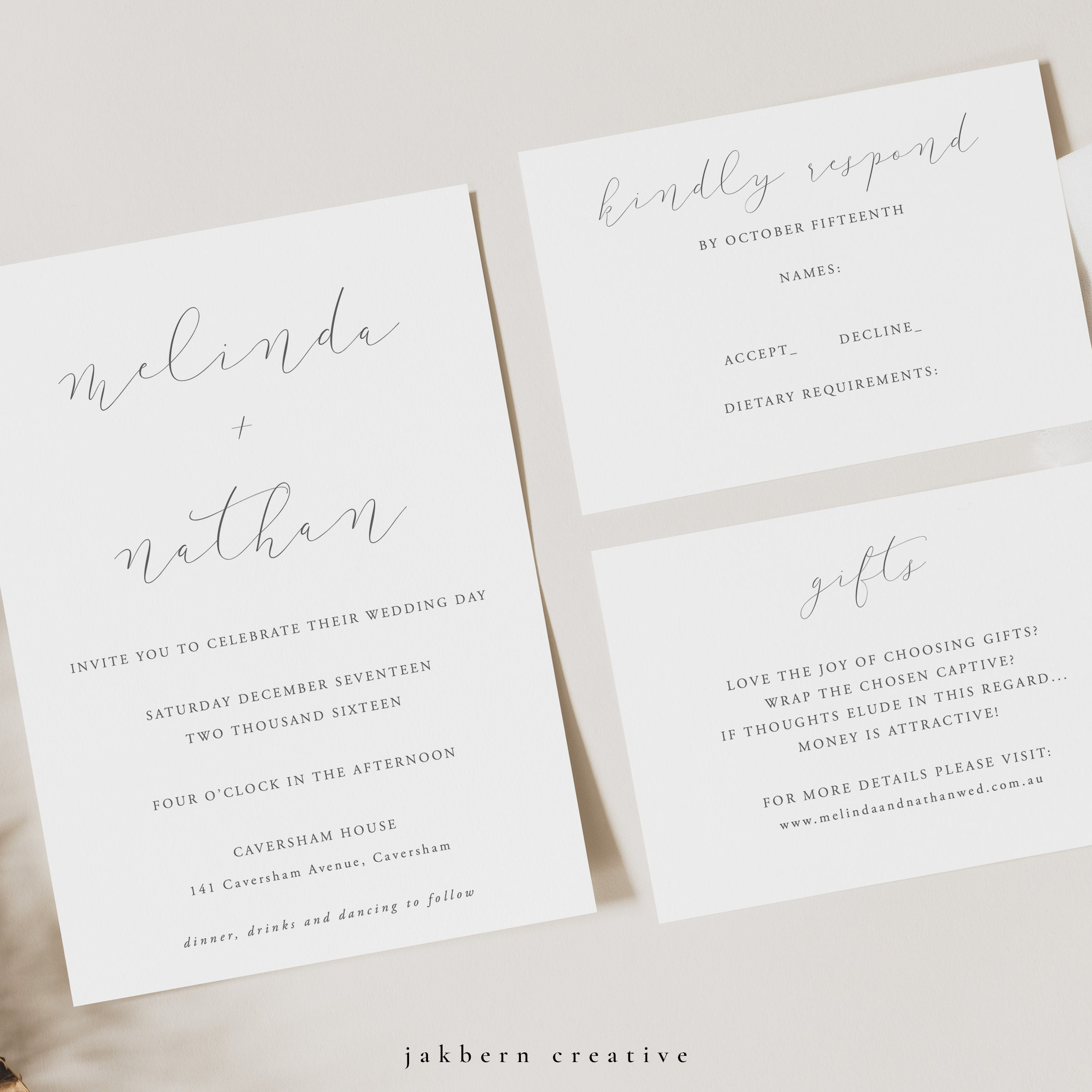 Simple Script Wedding Invitation Set. Printable Wedding Invitation Suite, Classic Script Wedding ...