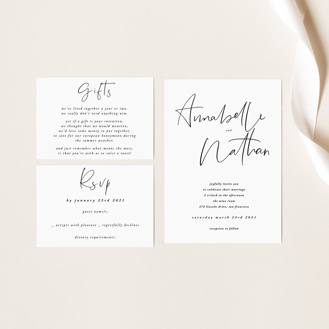 Simple Wedding Invitation Set Script Wedding Invitation | Etsy