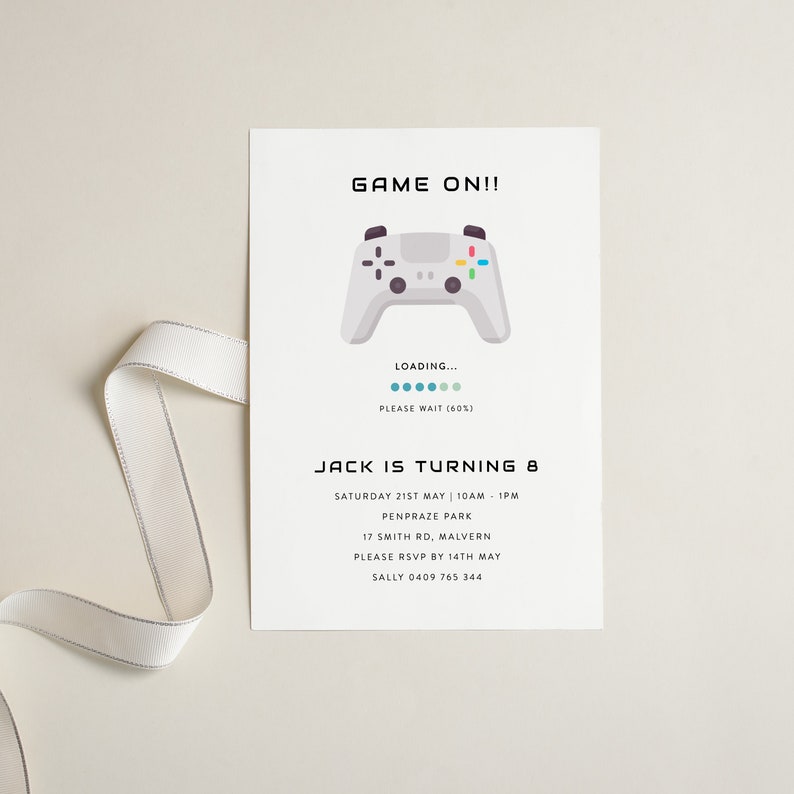 Gamer Birthday Invitation Printable, Video Game Invite, Simple Gaming ...