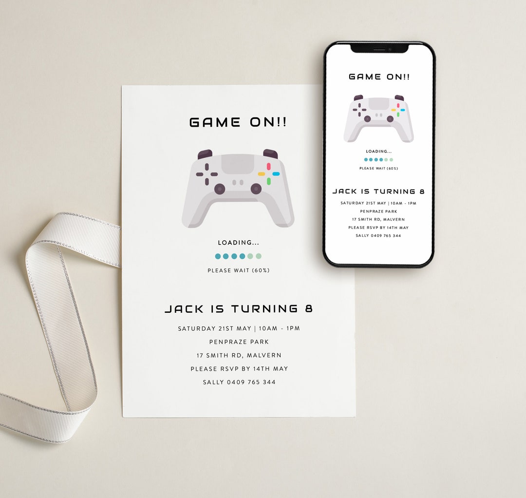 Gamer Birthday Invitation Printable, Video Game Invite, Simple Gaming ...