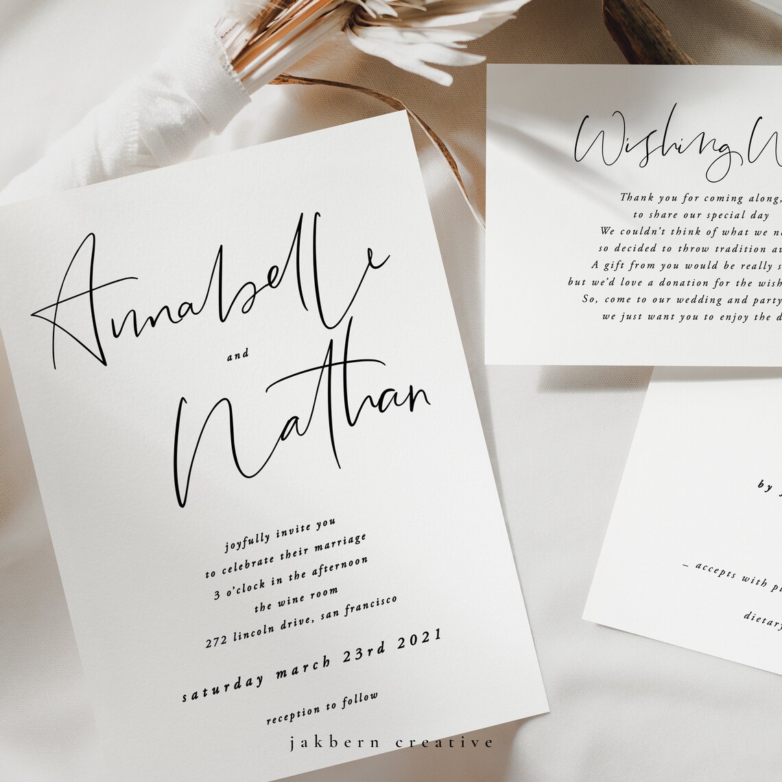 Simple Script Wedding Invitation Set, Modern Template - Etsy