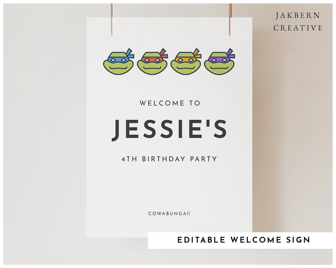 Printable Turtle Welcome Sign Ninja Bday Party Sign Digital - Etsy