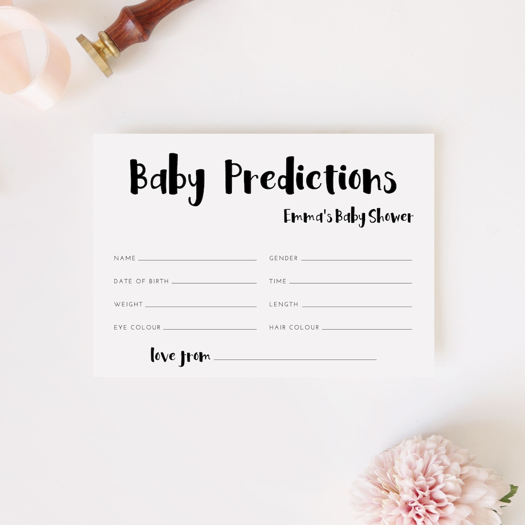 Printable Baby Shower Predictions Game, Baby Shower Cards, Party ...