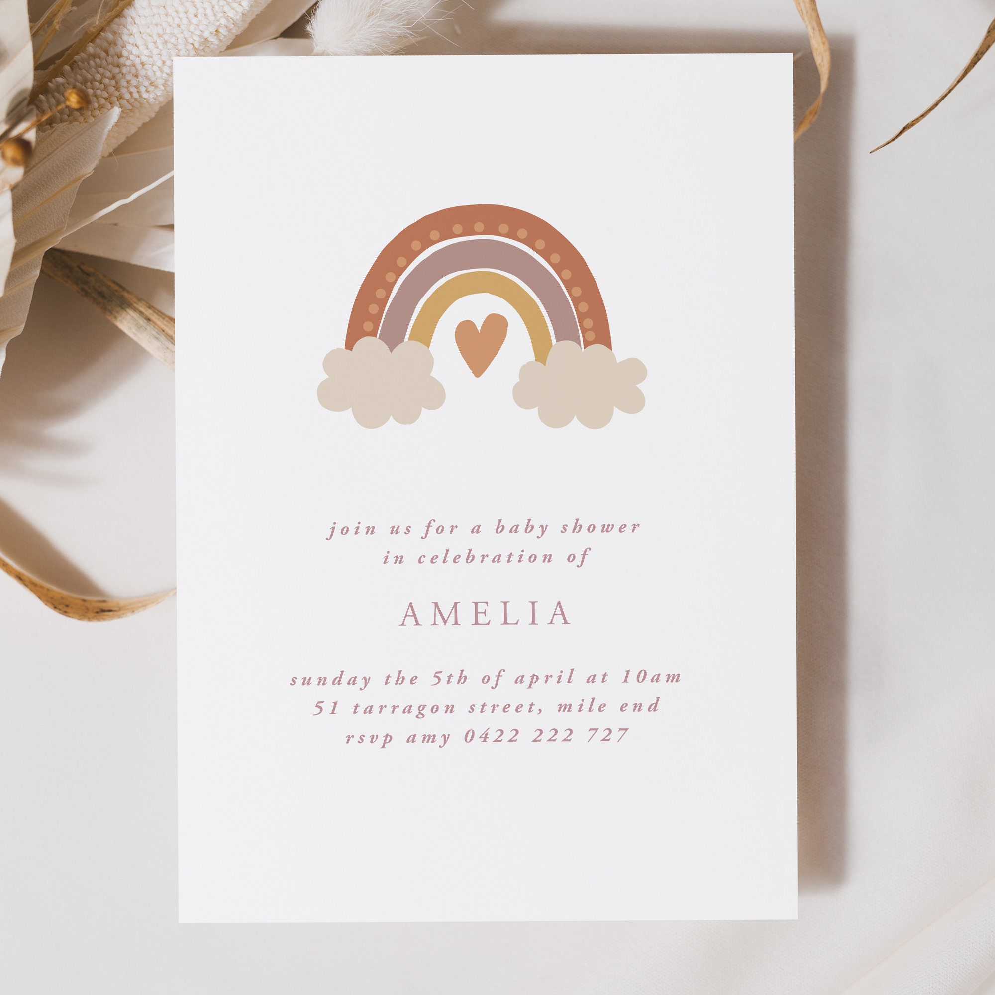 Rainbow Baby Shower Invitation Template, Bohemian Rainbow Baby Shower ...