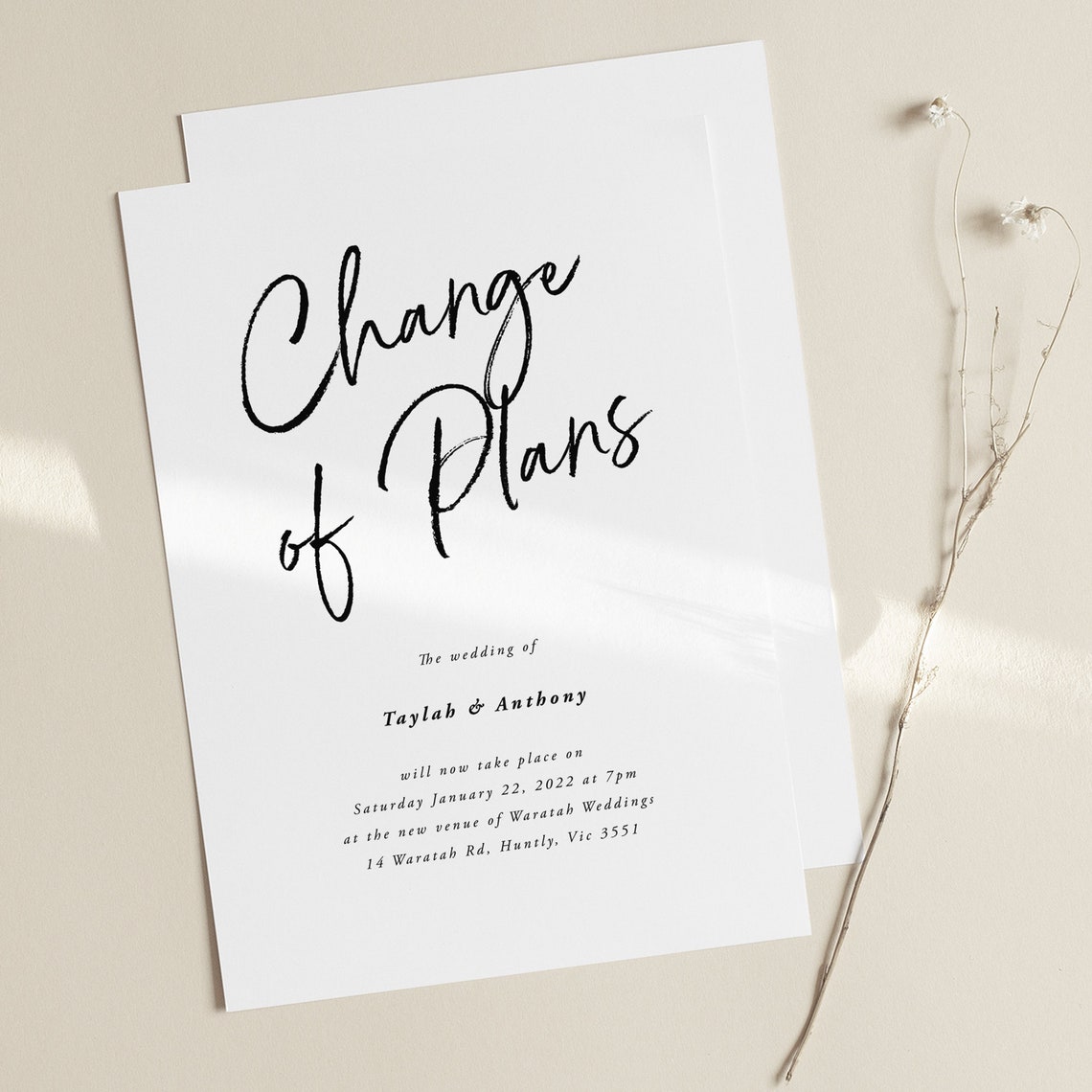 Change the Date Wedding Invitation Template, Postponed Announcement ...