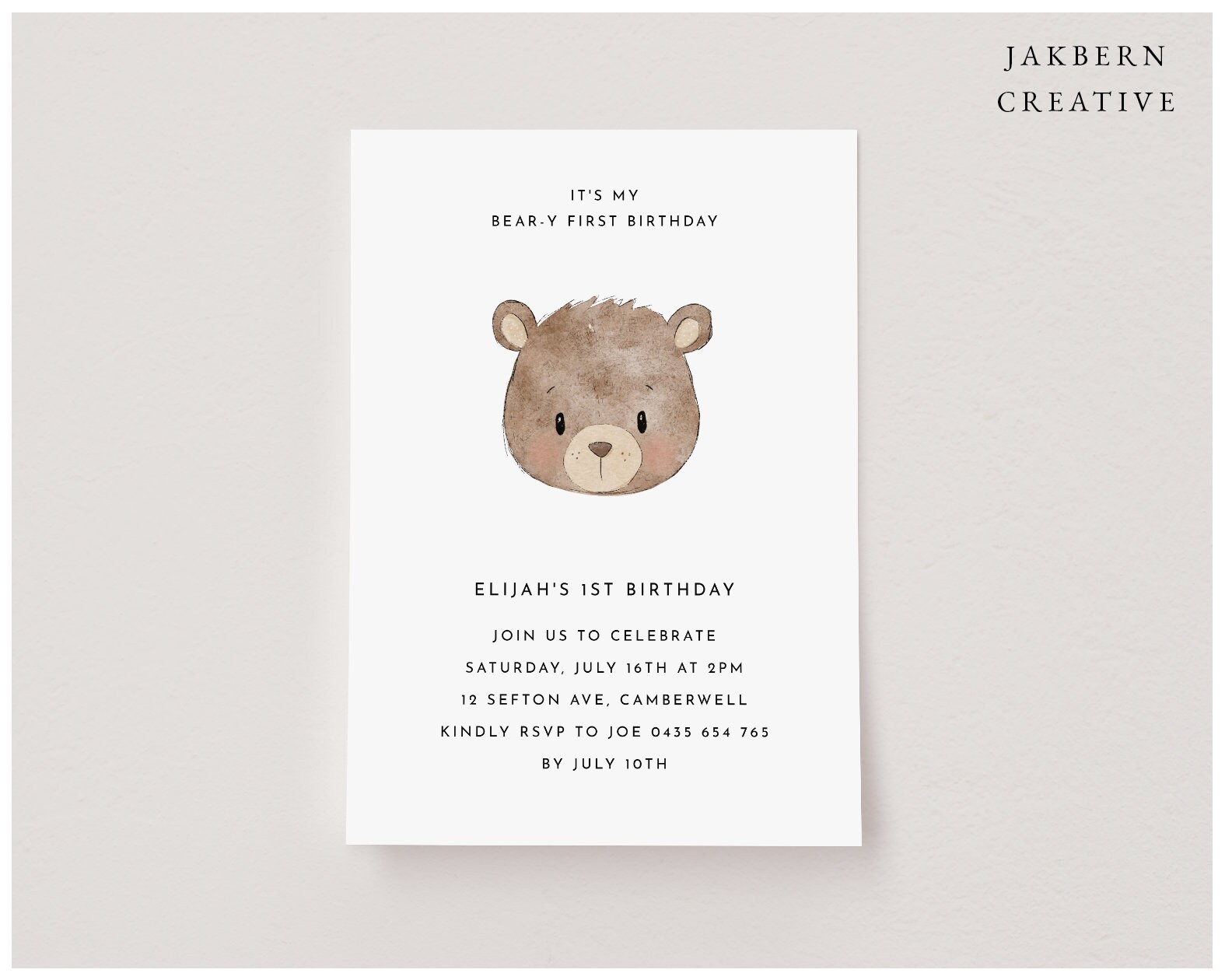 Bear-y First Birthday Invitation, Cute Bear Birthday Invite, First Bday ...