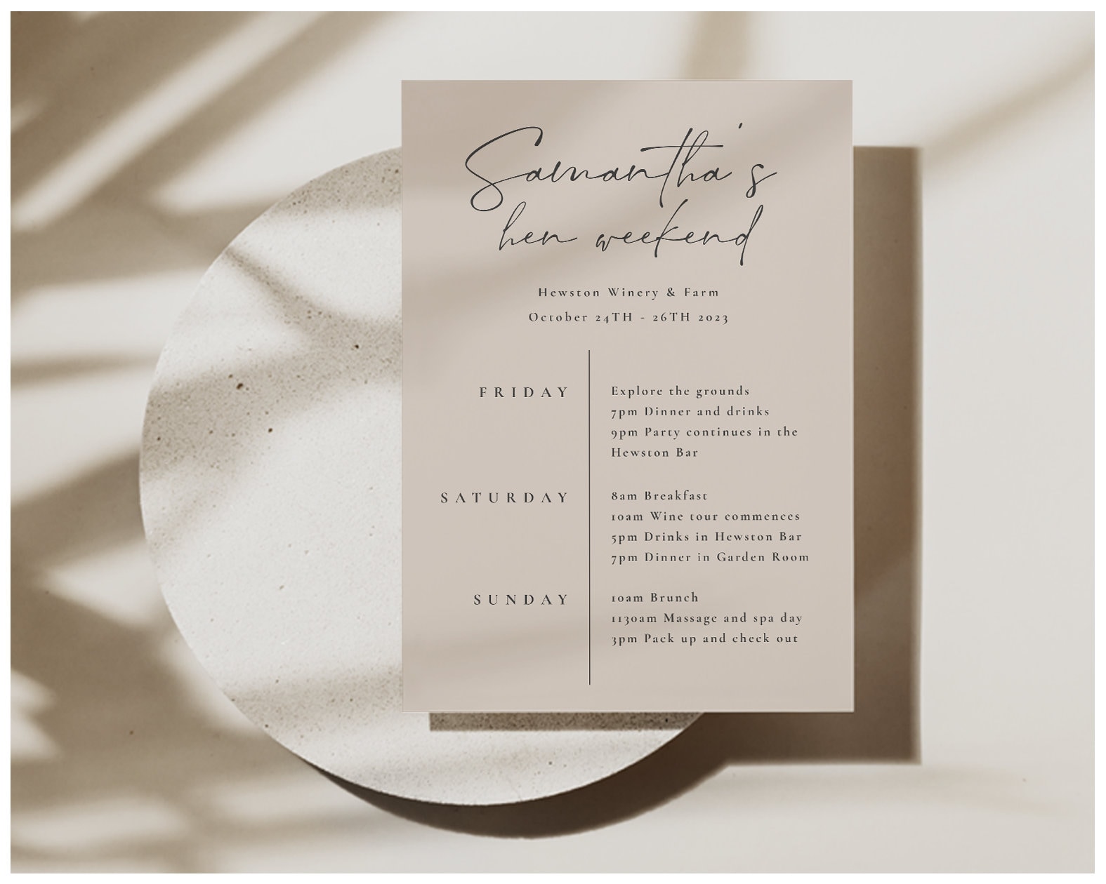 Hen Party Itinerary Template, Simple Hen Do Itinerary, Simple Hens ...