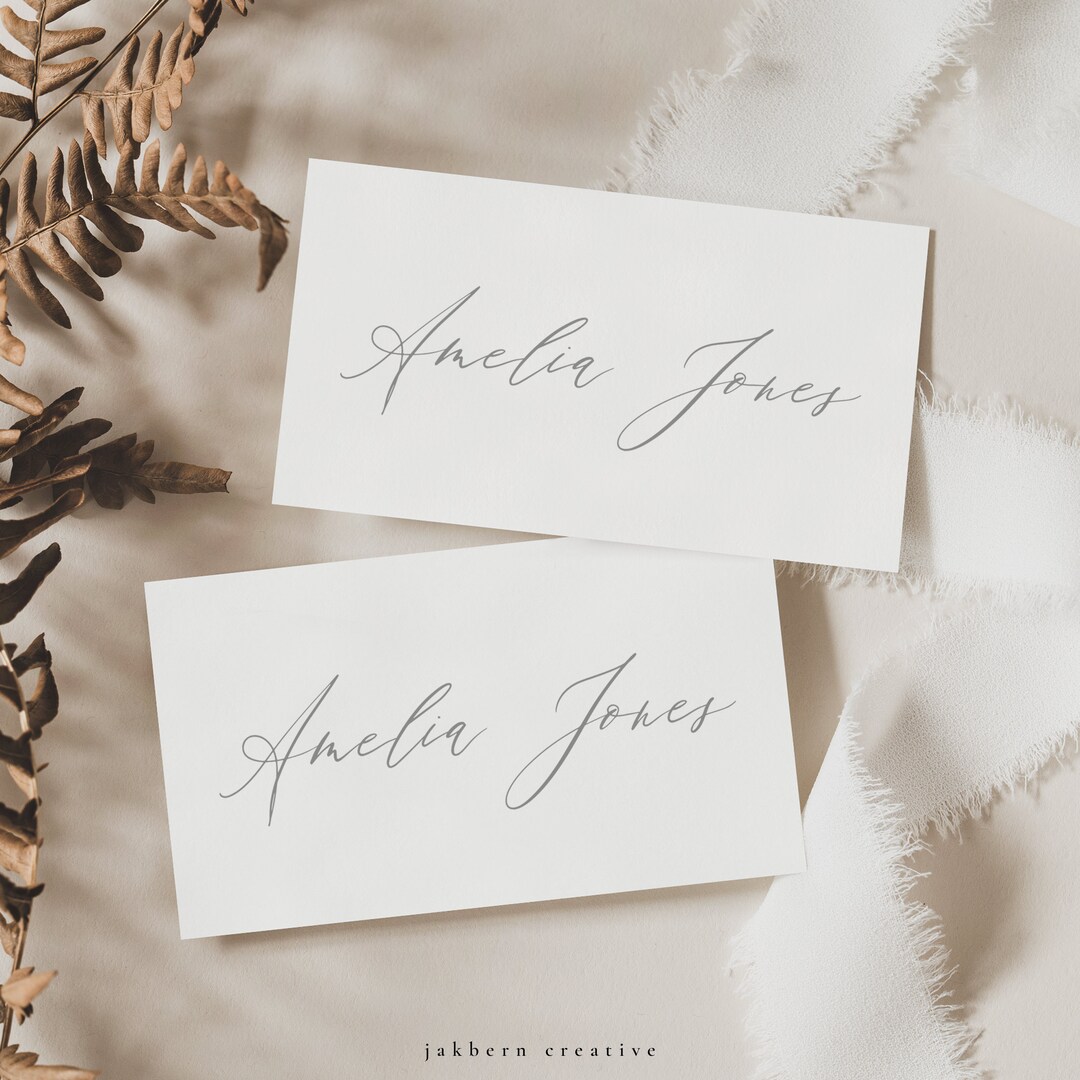 Simple Place Card Template, Flat Wedding Placement Cards, Wedding Name ...