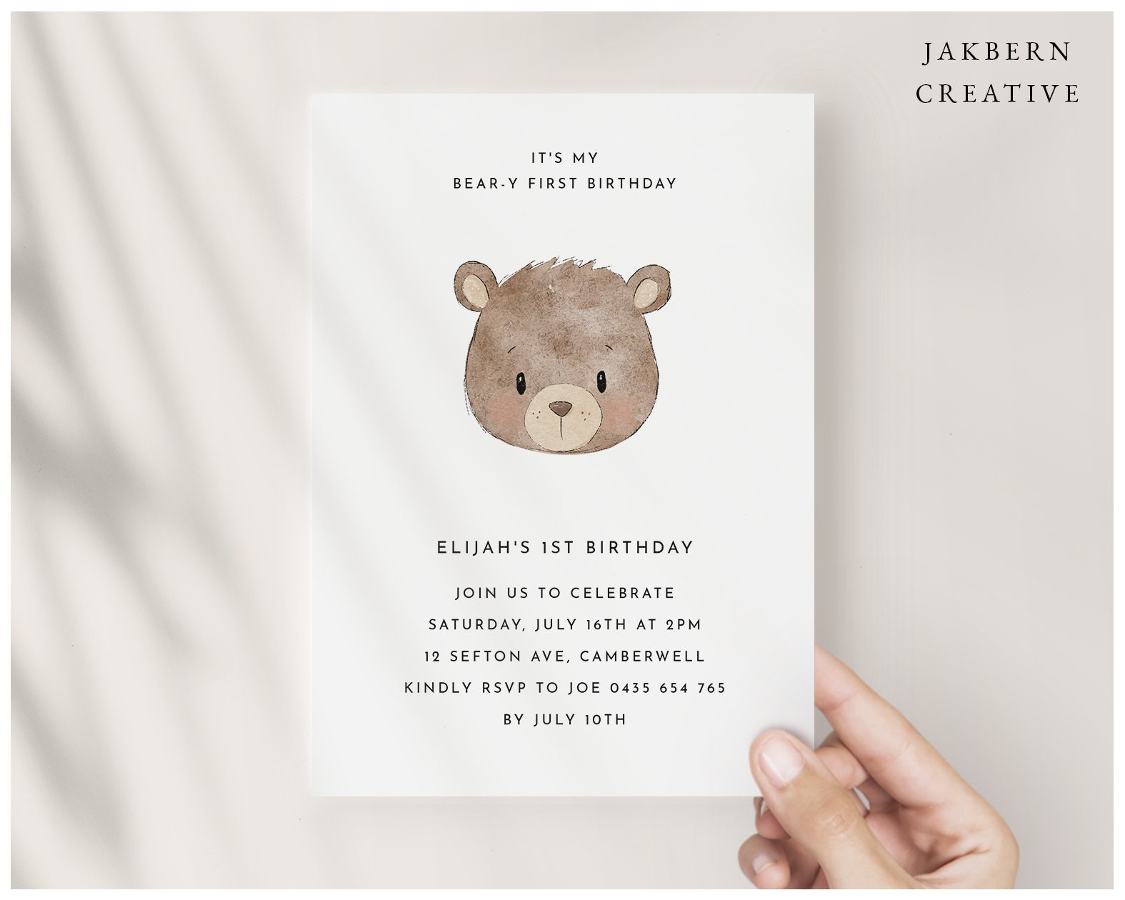 Bear-y First Birthday Invitation, Cute Bear Birthday Invite, First Bday ...