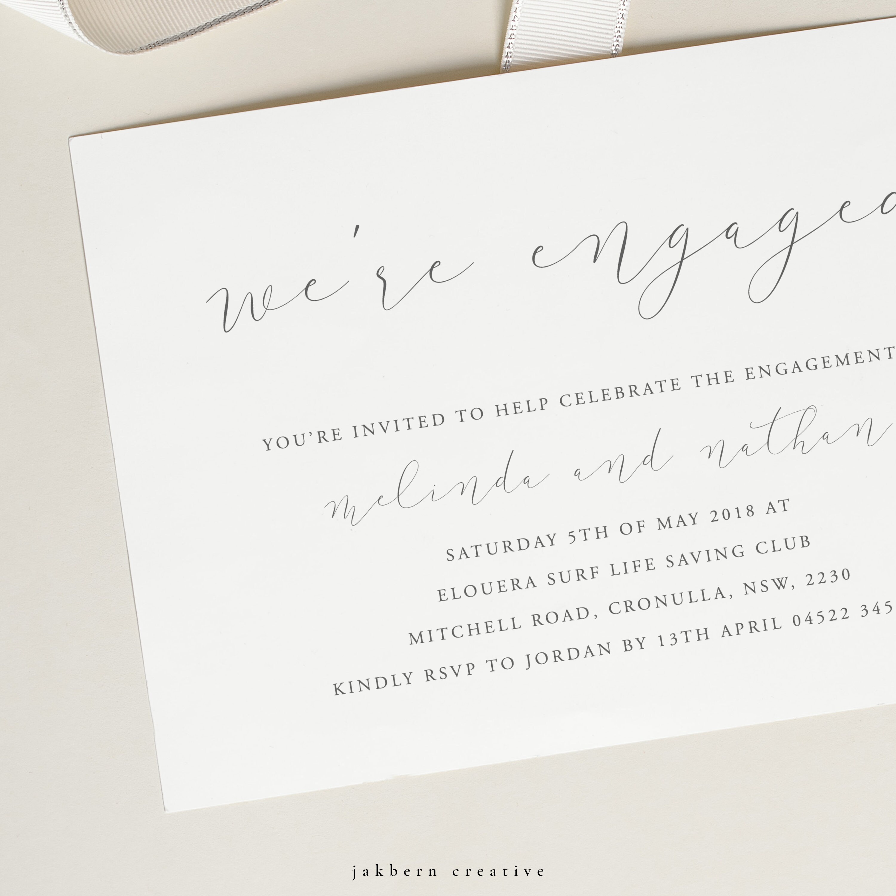 Delicate Script Engagement Invite, Engaged Invite Template, Grey ...