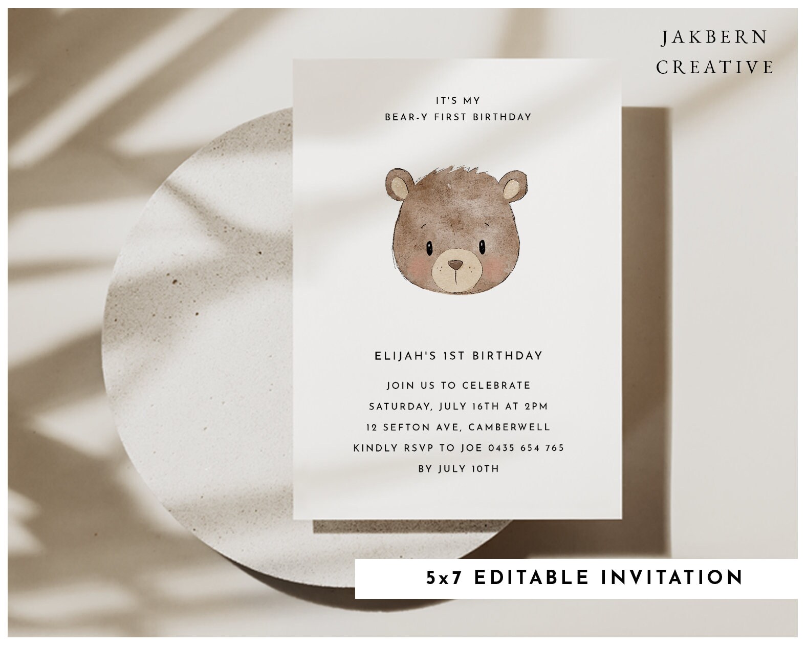 Bear-y First Birthday Invitation, Cute Bear Birthday Invite, First Bday ...