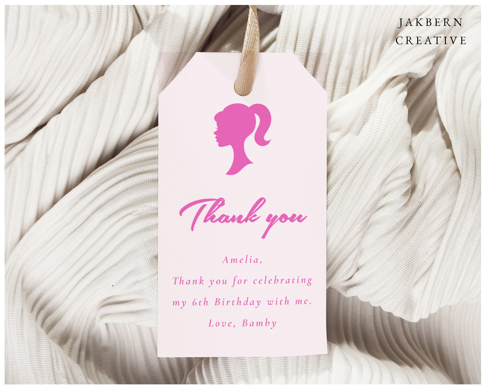 Doll Party Thank You Tag, Hot Pink Birthday Favor (2x3.5" Editable Tag ...
