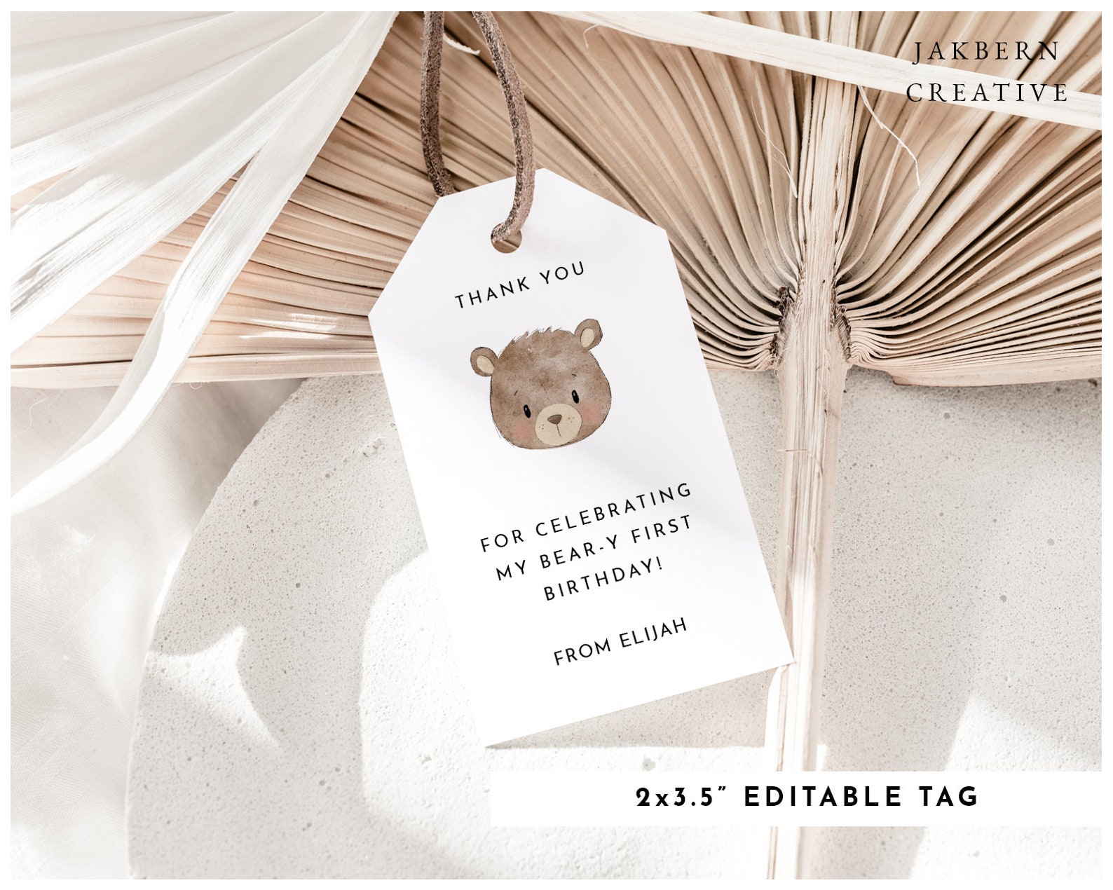 Bear-y First Birthday Thank You Tag, Bear Printable, Bear With Balloon ...