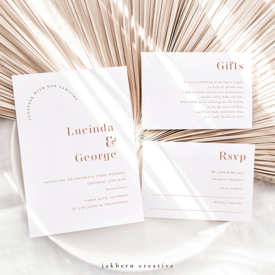 Minimal Wedding Invite Template, QR Code, Minimalist Wedding Invite Set ...