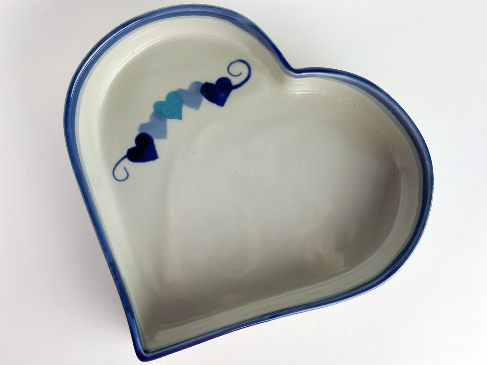 Vintage Large Heavy Stoneware Heart Shaped Baking Dish - Gray W Blue ...