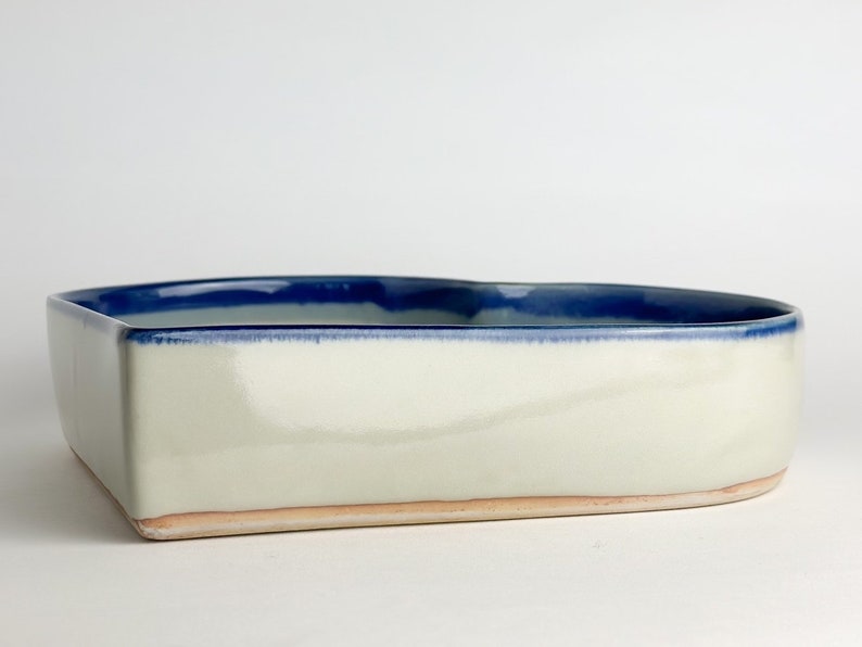 Vintage Large Heavy Stoneware Heart Shaped Baking Dish - Gray W Blue ...
