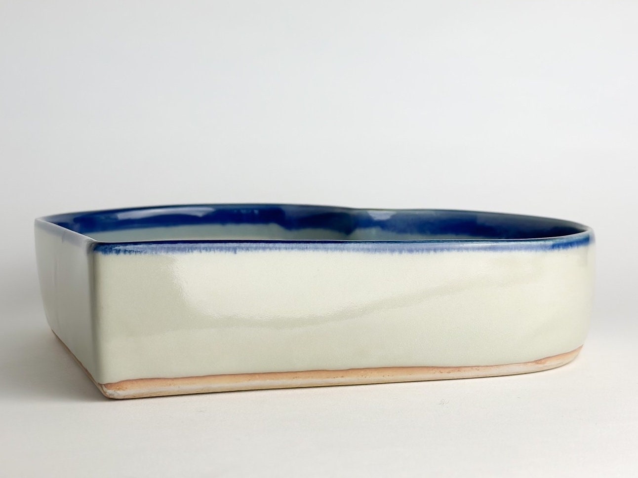 Vintage Large Heavy Stoneware Heart Shaped Baking Dish - Gray W Blue ...