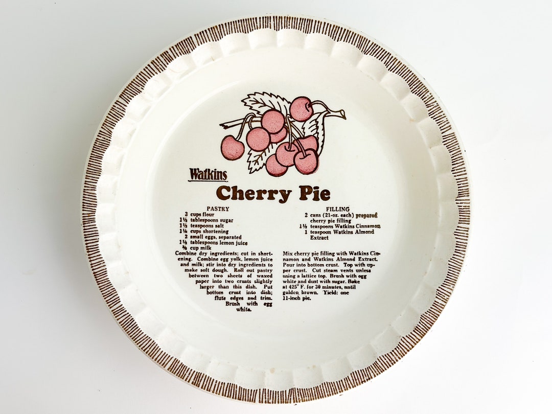 Vintage Ceramic Cherry Pie Recipe Plate - Watkins Pie Pan - Pink Brown ...