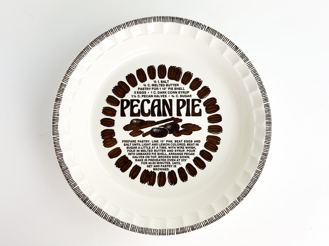 Vintage Ceramic Pecan Pie Recipe Plate - Country Harvest Pie Pan ...