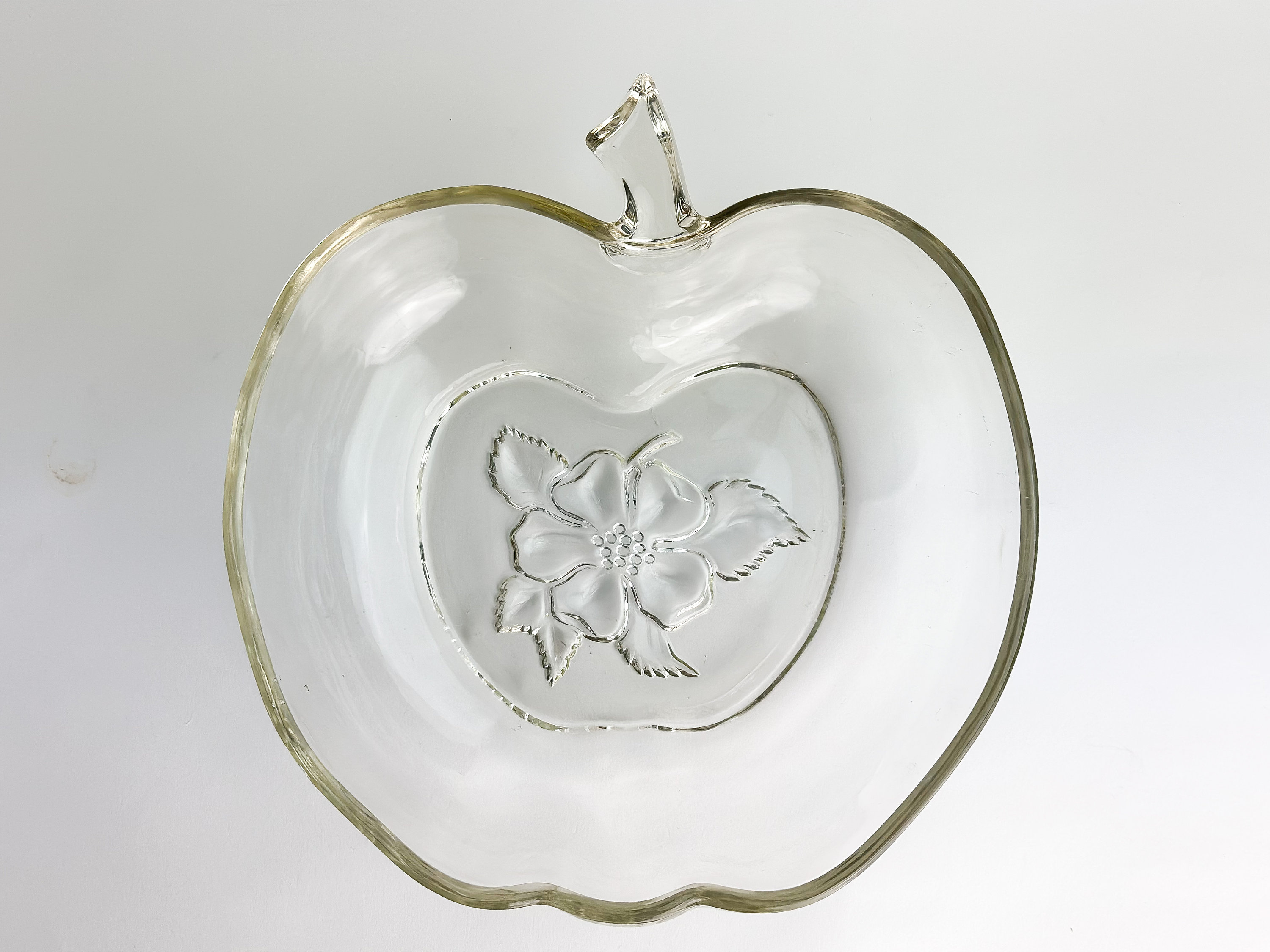Vintage Large Apple Shaped Glass Salad Bowl W Flower Center - Clear ...