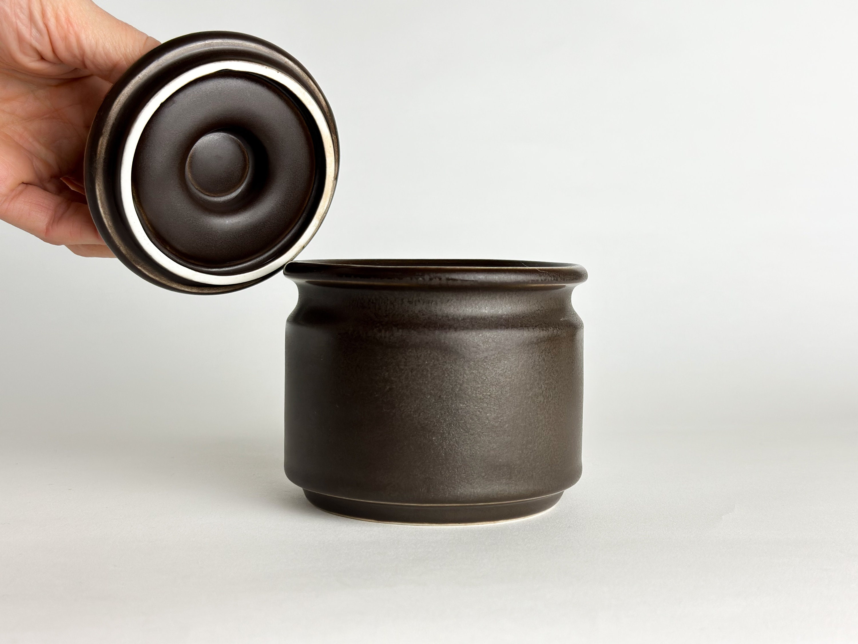 Vintage Brown Sugar Bowl With Lid Dark Brown Satin Glaze Doverstone ...