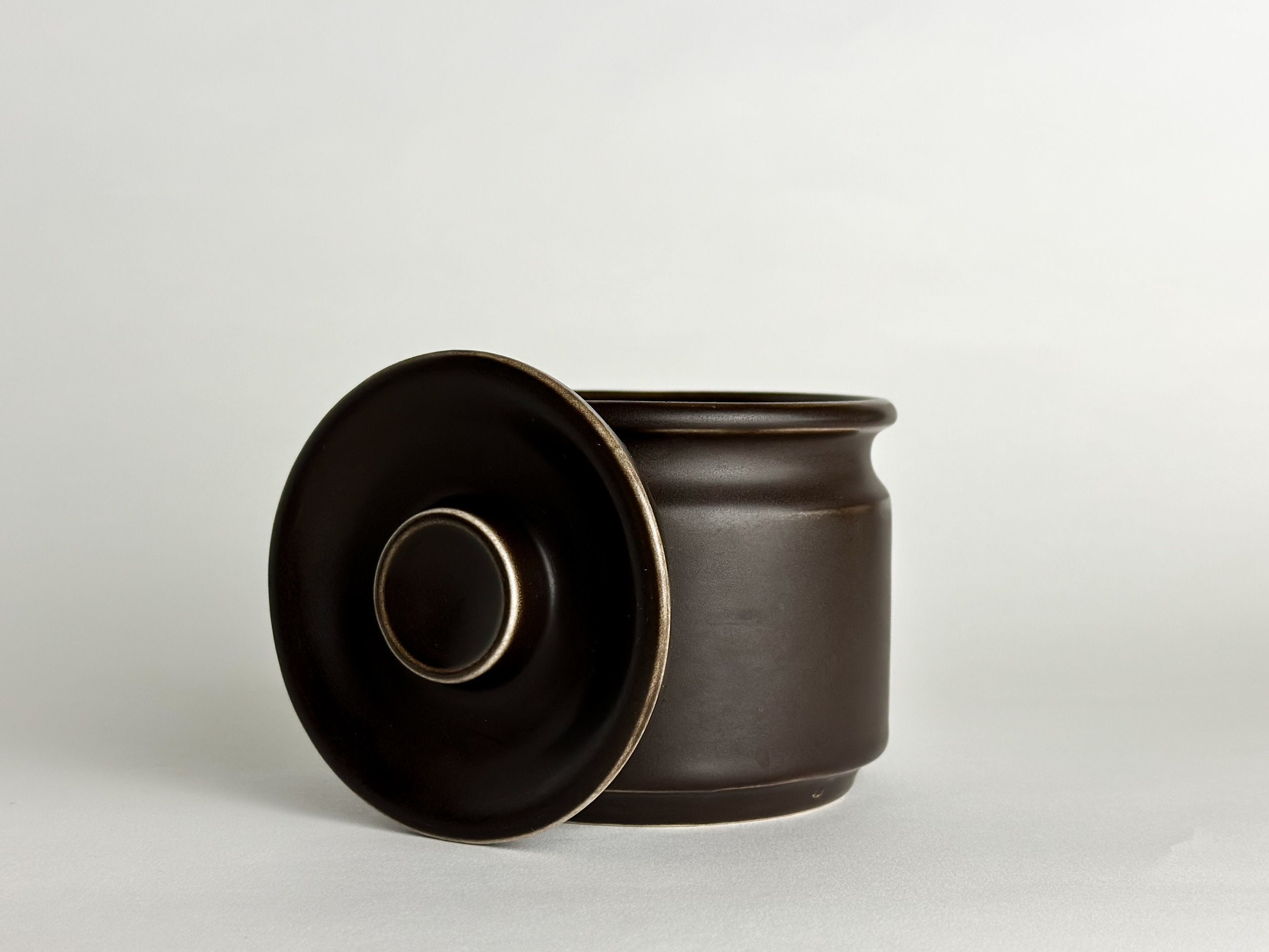 Vintage Brown Sugar Bowl With Lid Dark Brown Satin Glaze Doverstone ...