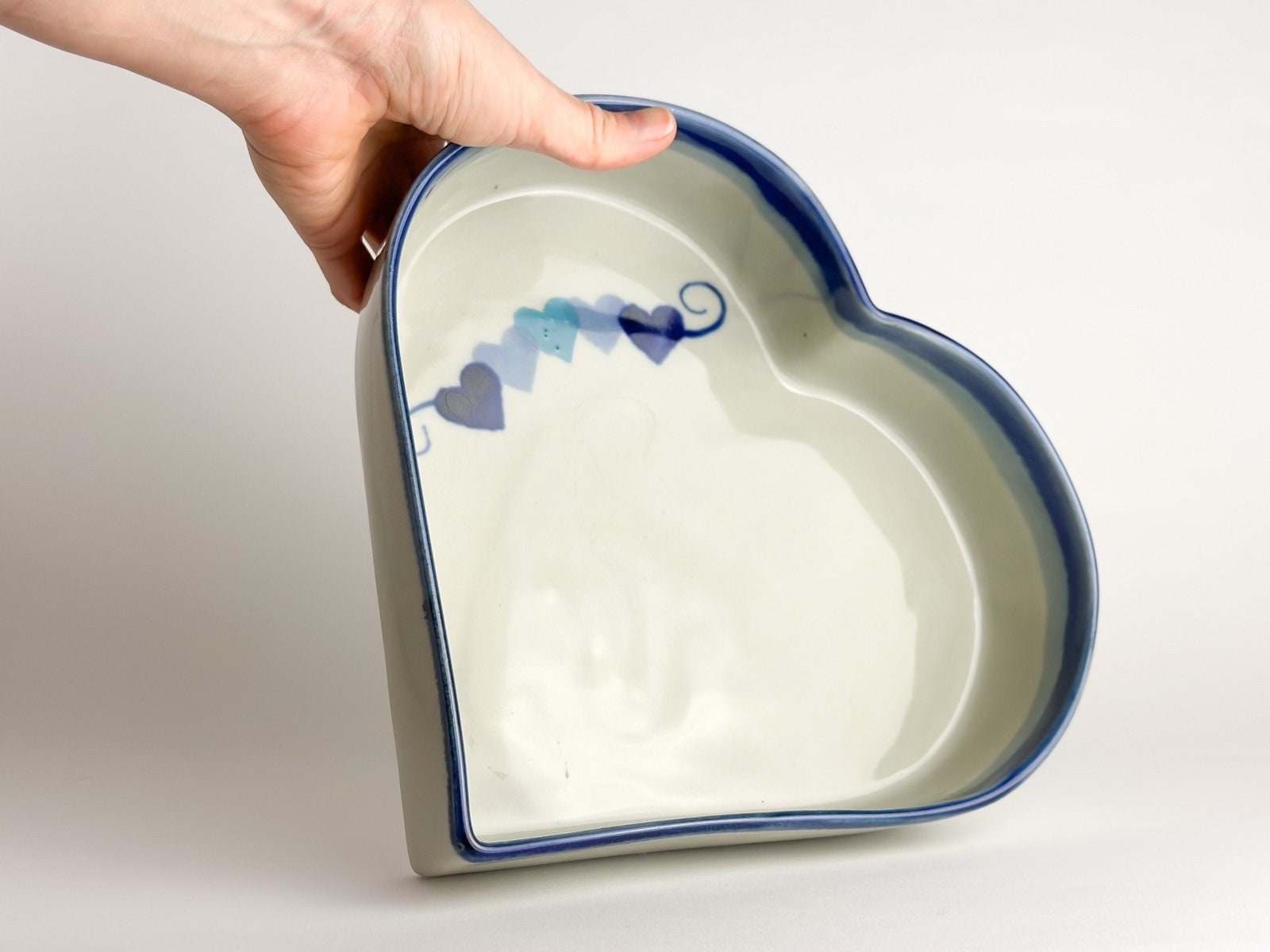 Vintage Large Heavy Stoneware Heart Shaped Baking Dish - Gray W Blue ...