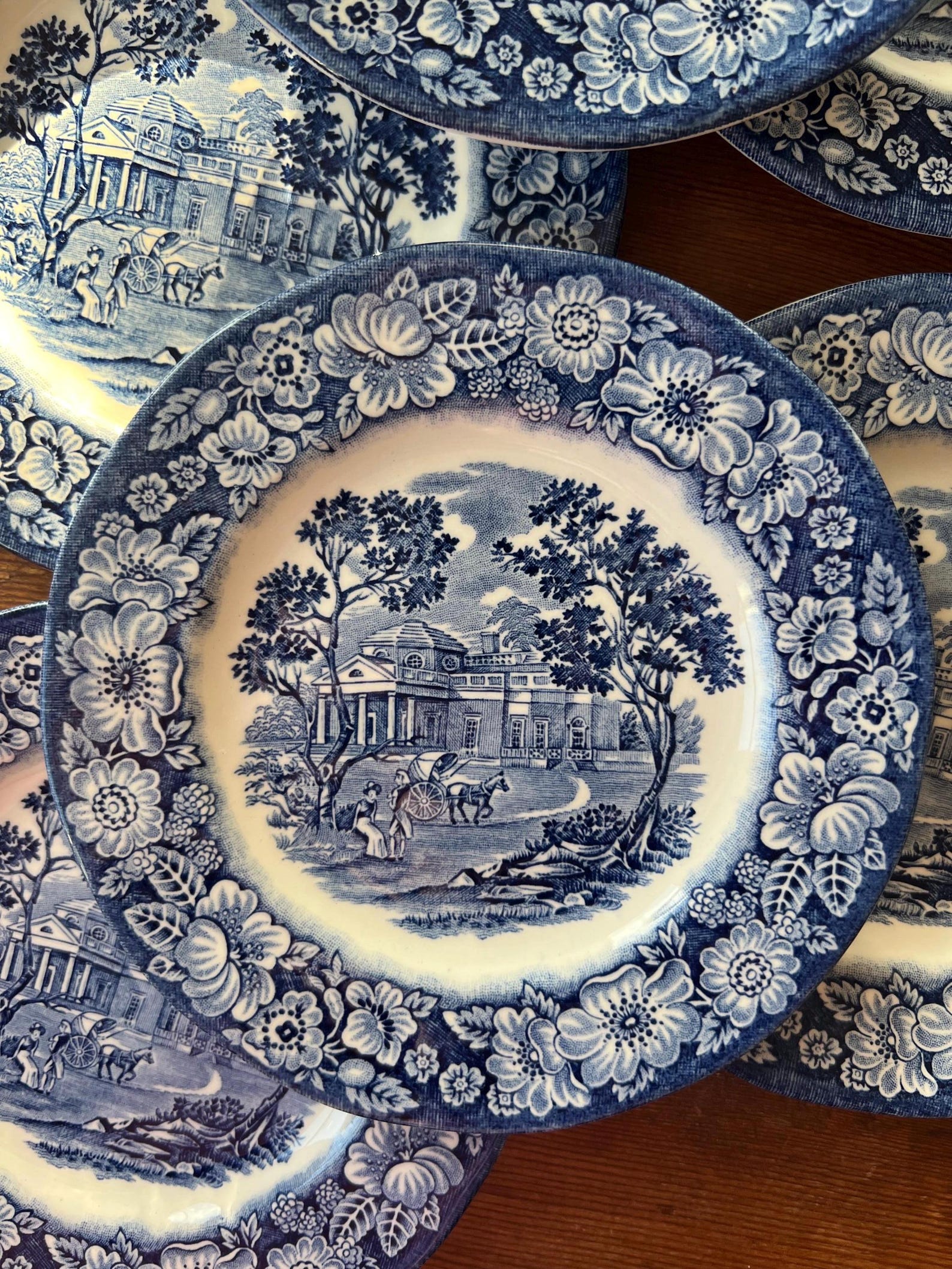 Vintage Blue & White Plates American Colonial Floral Country Cottage ...