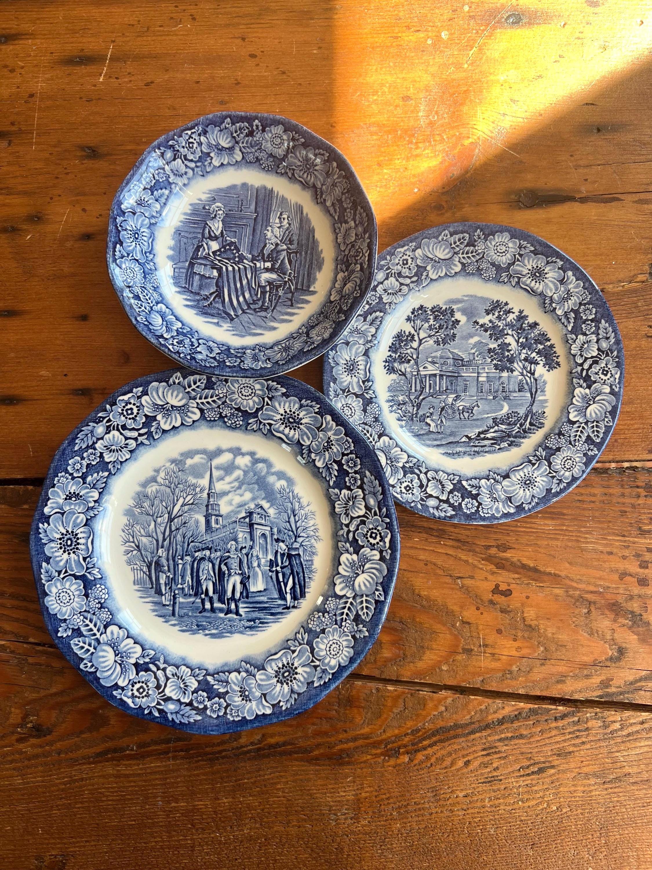 Vintage Blue & White Plates American Colonial Floral Country Cottage ...