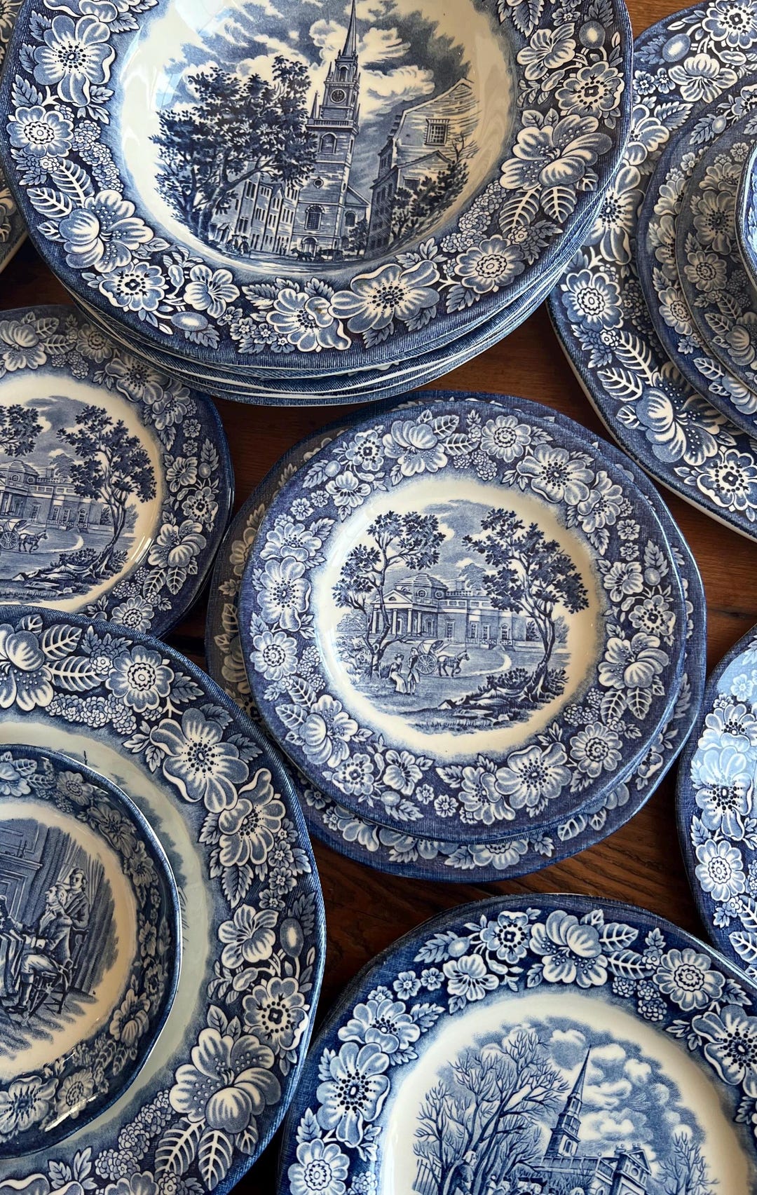 Vintage Blue & White Plates American Colonial Floral Country Cottage ...
