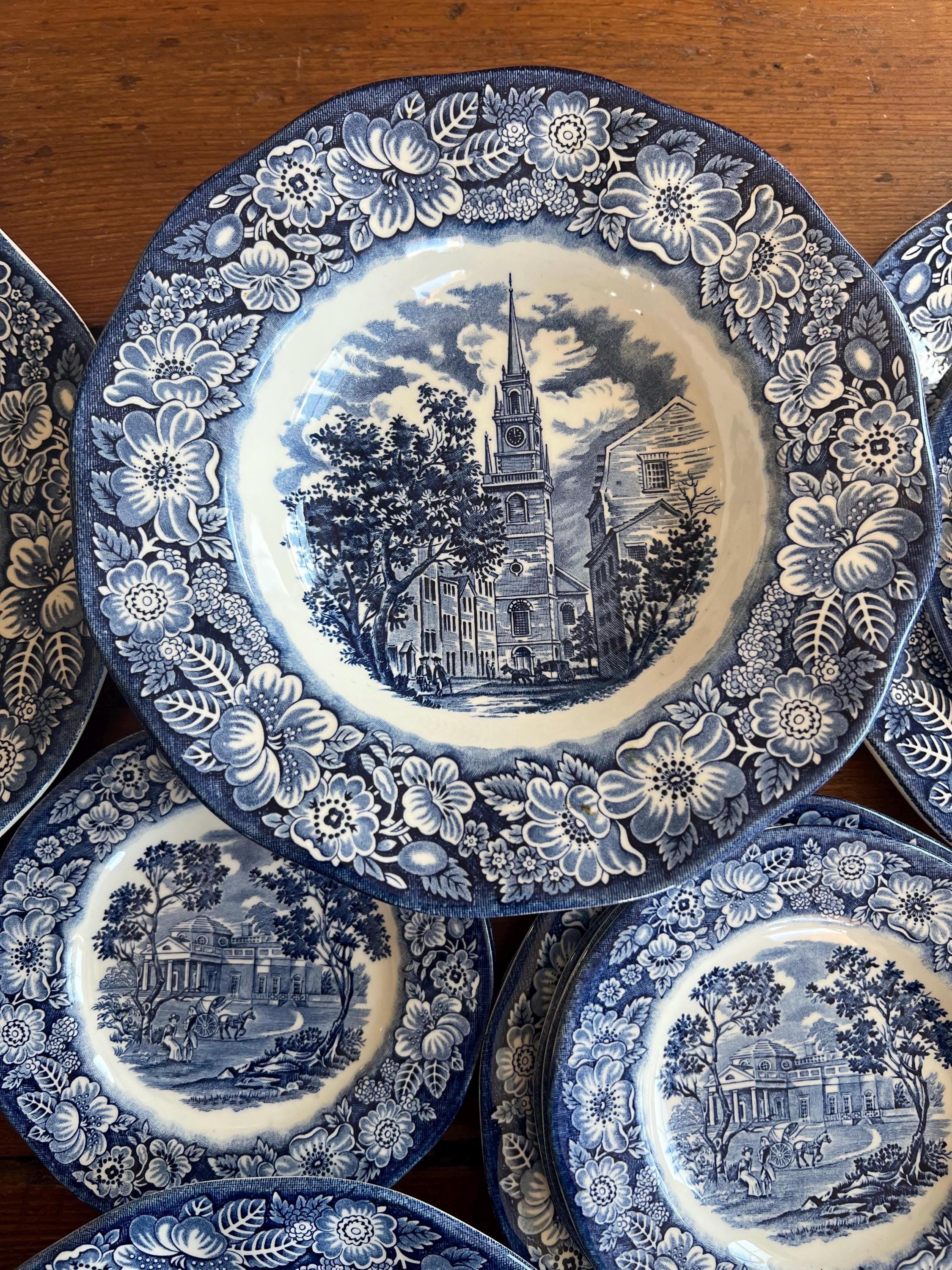 Vintage Blue & White Plates American Colonial Floral Country Cottage ...