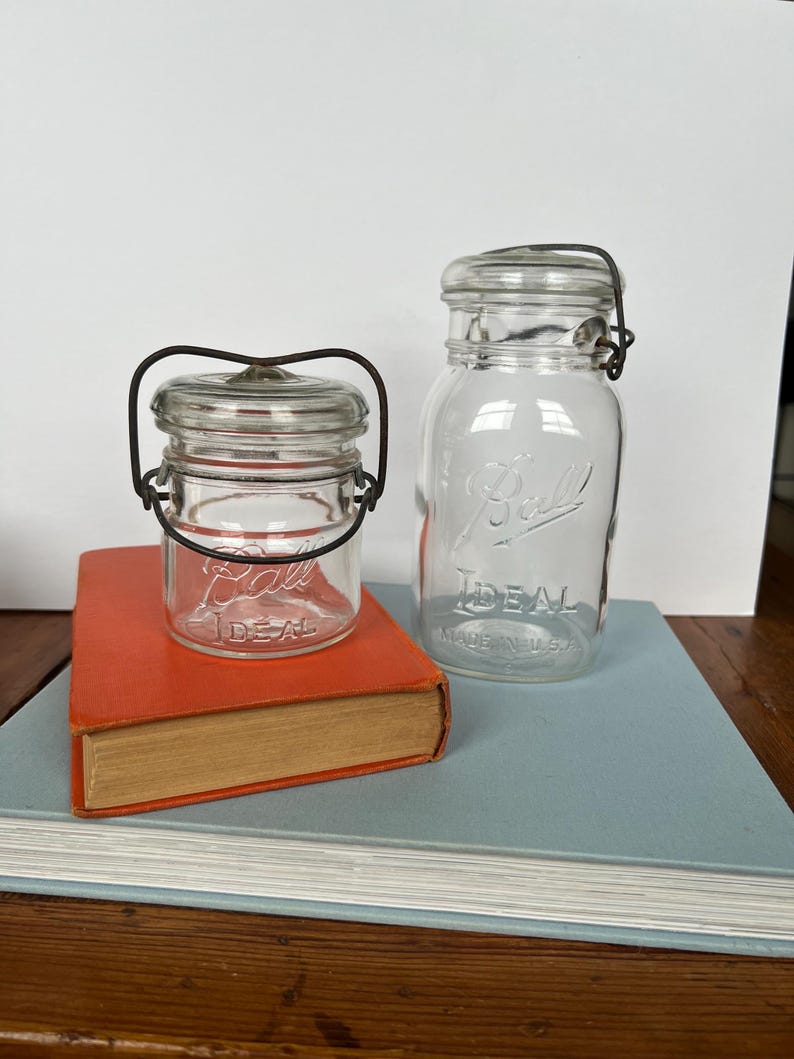 SET Vintage Ball Ideal Jars With Lids & Bail Closure | Rare Half Pint ...