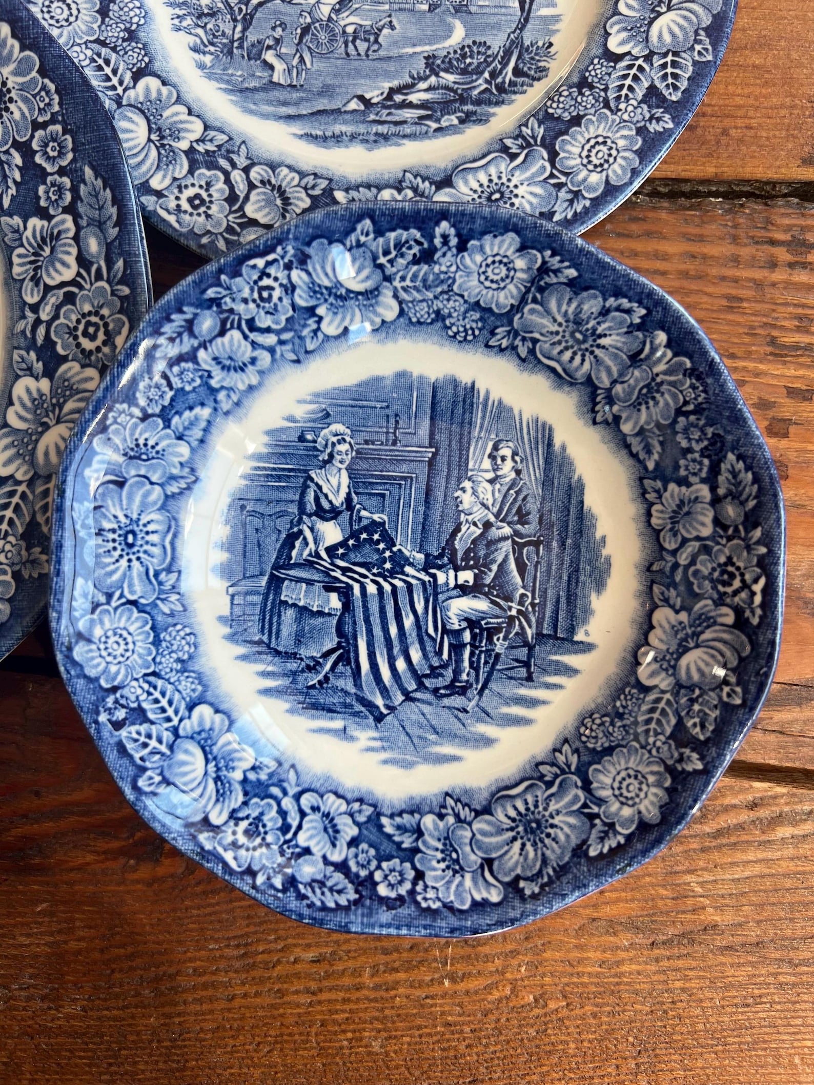 Vintage Blue & White Plates American Colonial Floral Country Cottage ...