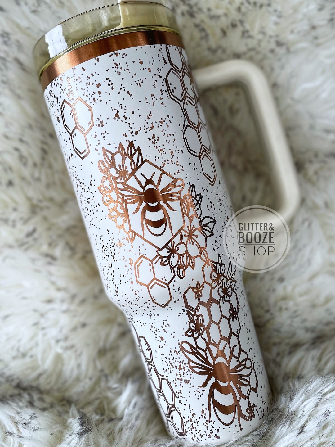 Copper Plated 40oz Stanley Style Tumbler With Handle | Custom Honeybee ...