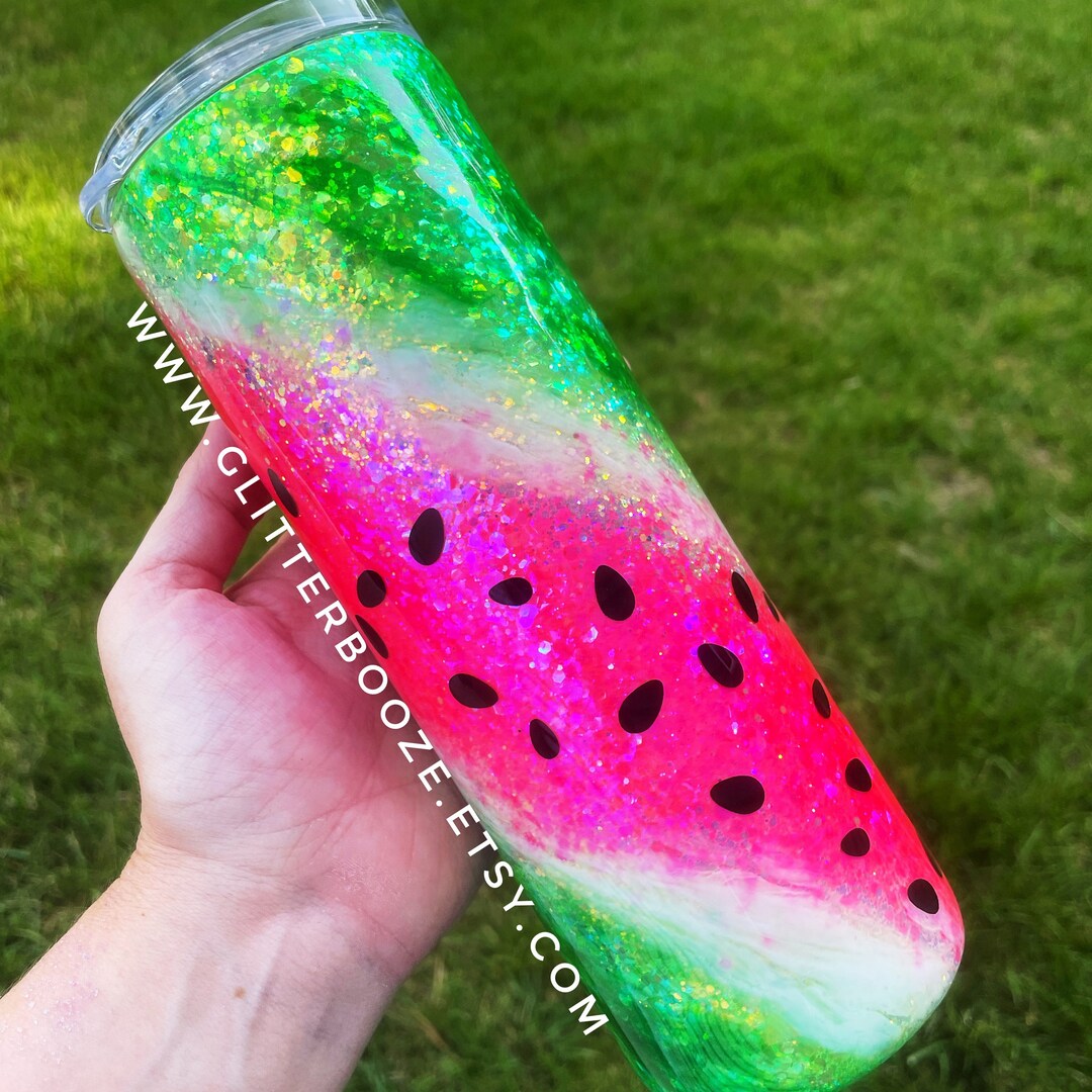 Watermelon Swirl Glitter Tumbler, Summer Neon Glitter Tumbler, Glitter ...