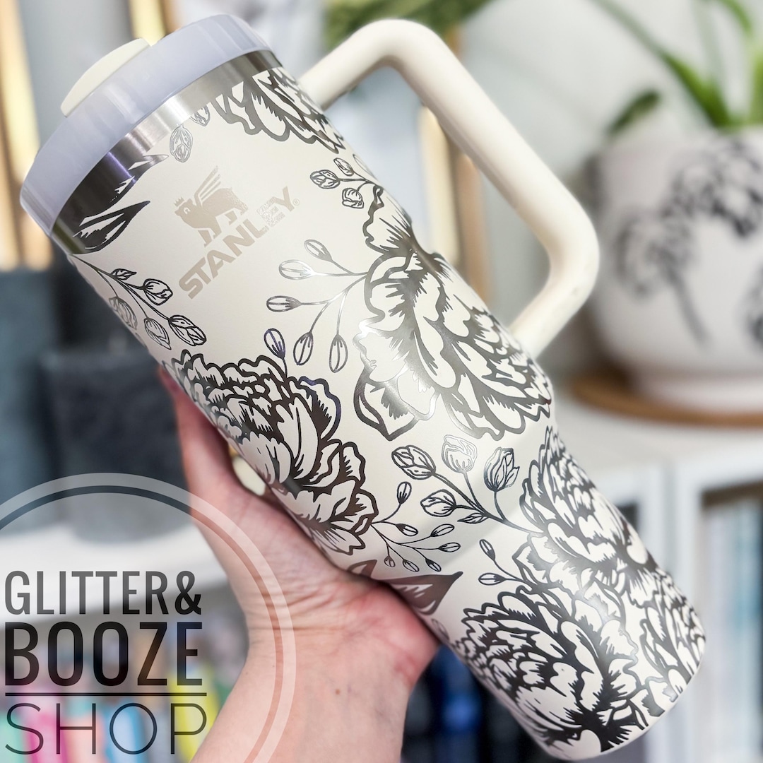 Authentic Stanley Tumbler 40 Oz | Custom Engraved Peony Design ...