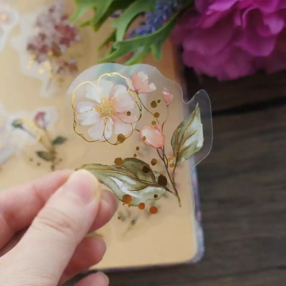Foiled Pink Floral Stickers Planner Journal Paper Craft - Etsy
