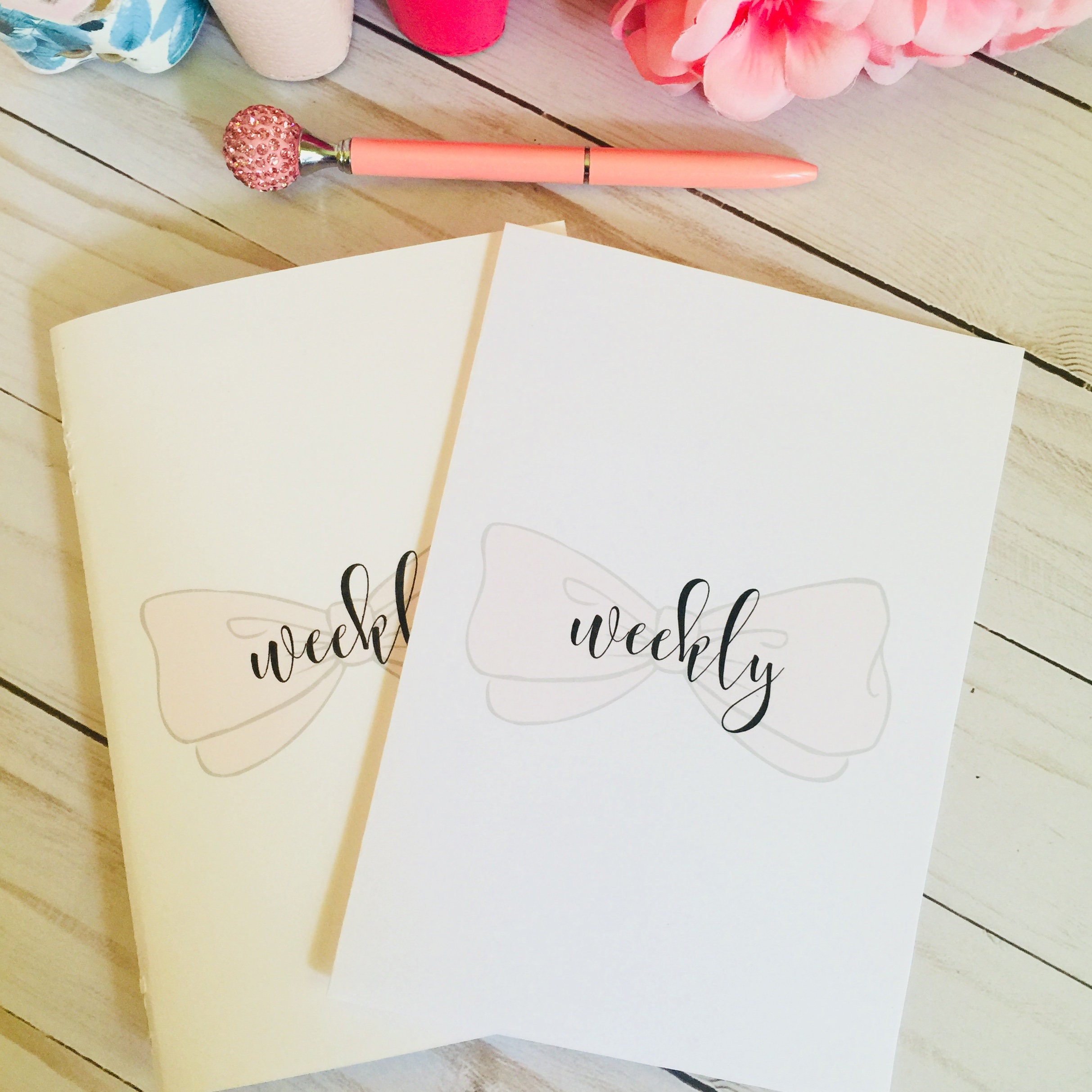 Pink Bow Weekly Inserts Travelers Notebook Planner | Etsy