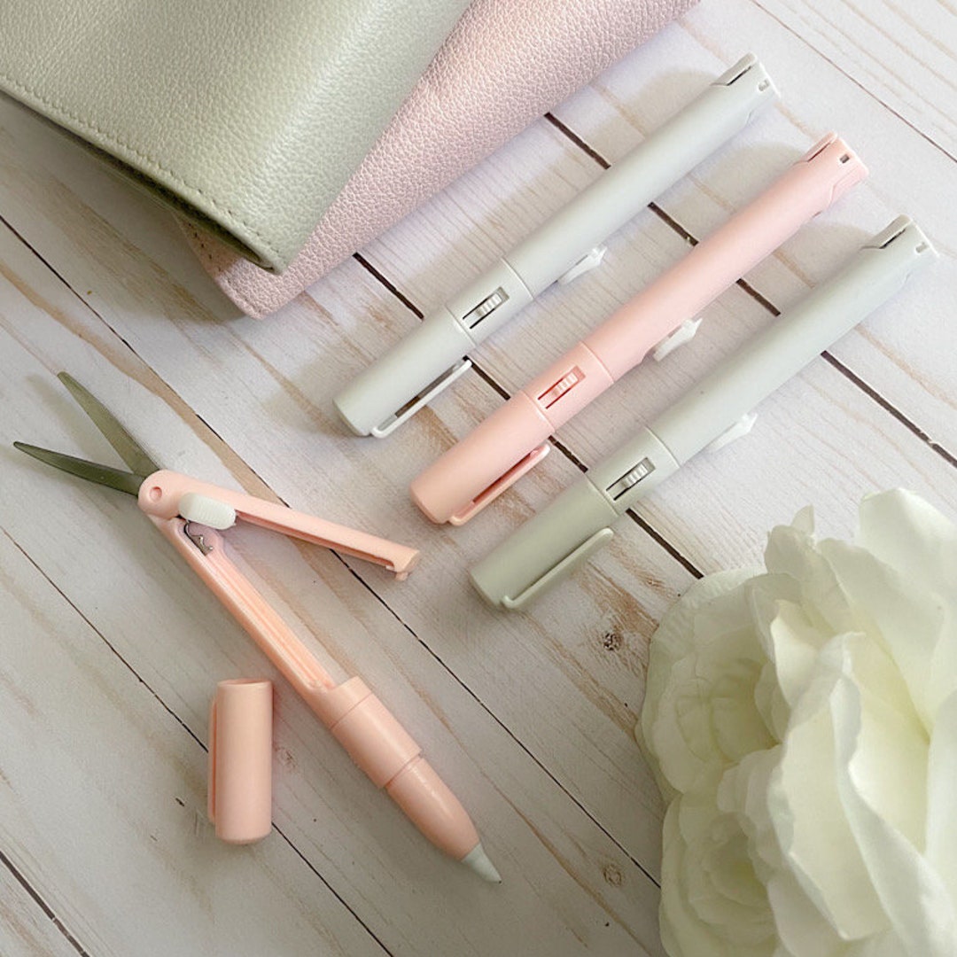 Folding Scissor Pen Cutter Portable Size Travel Scissor Grey Pink Paper ...