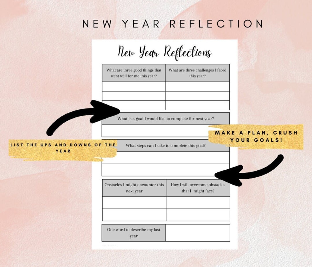 New Year Reflection Worksheet, Printable, Not Editable, Letter Size - Etsy