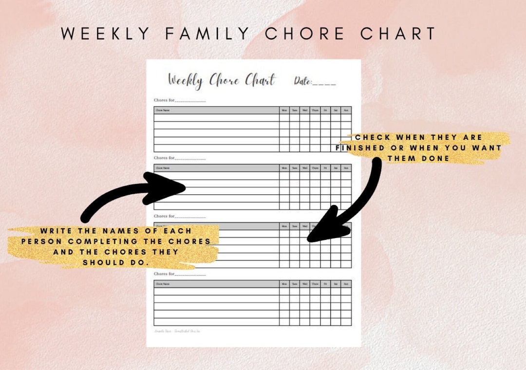 Family Chore Chart - for Children and Adults - Weekly - Printable - Etsy