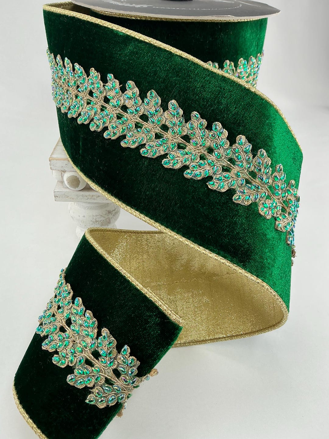 Emerald Green Enchanted Vines Crystal 4 Farrisilk Wired Ribbon - Etsy