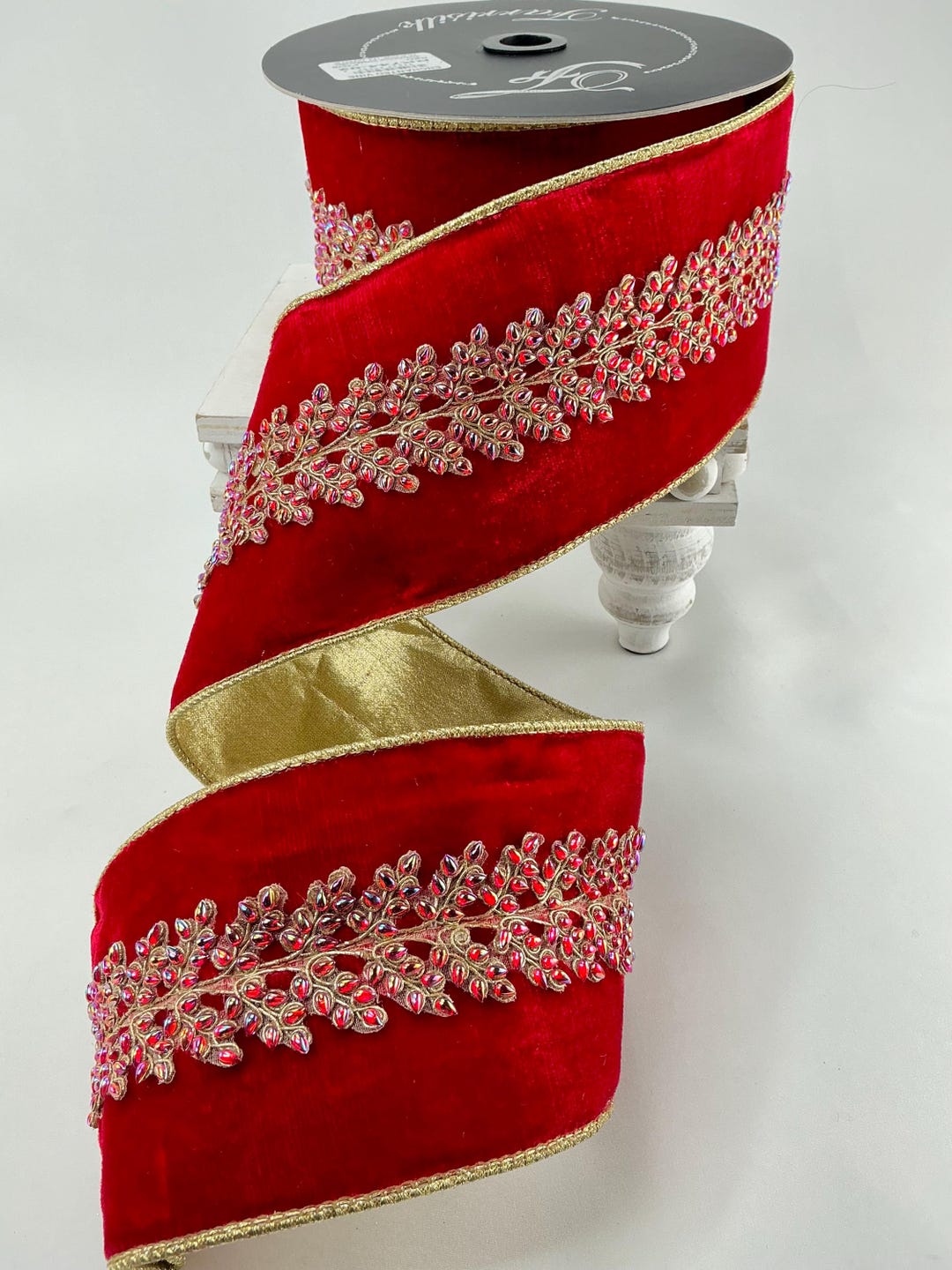 Red Velvet Ribbon, Enchanted Vines Crystal 4 Farrisilk Wired Ribbon ...