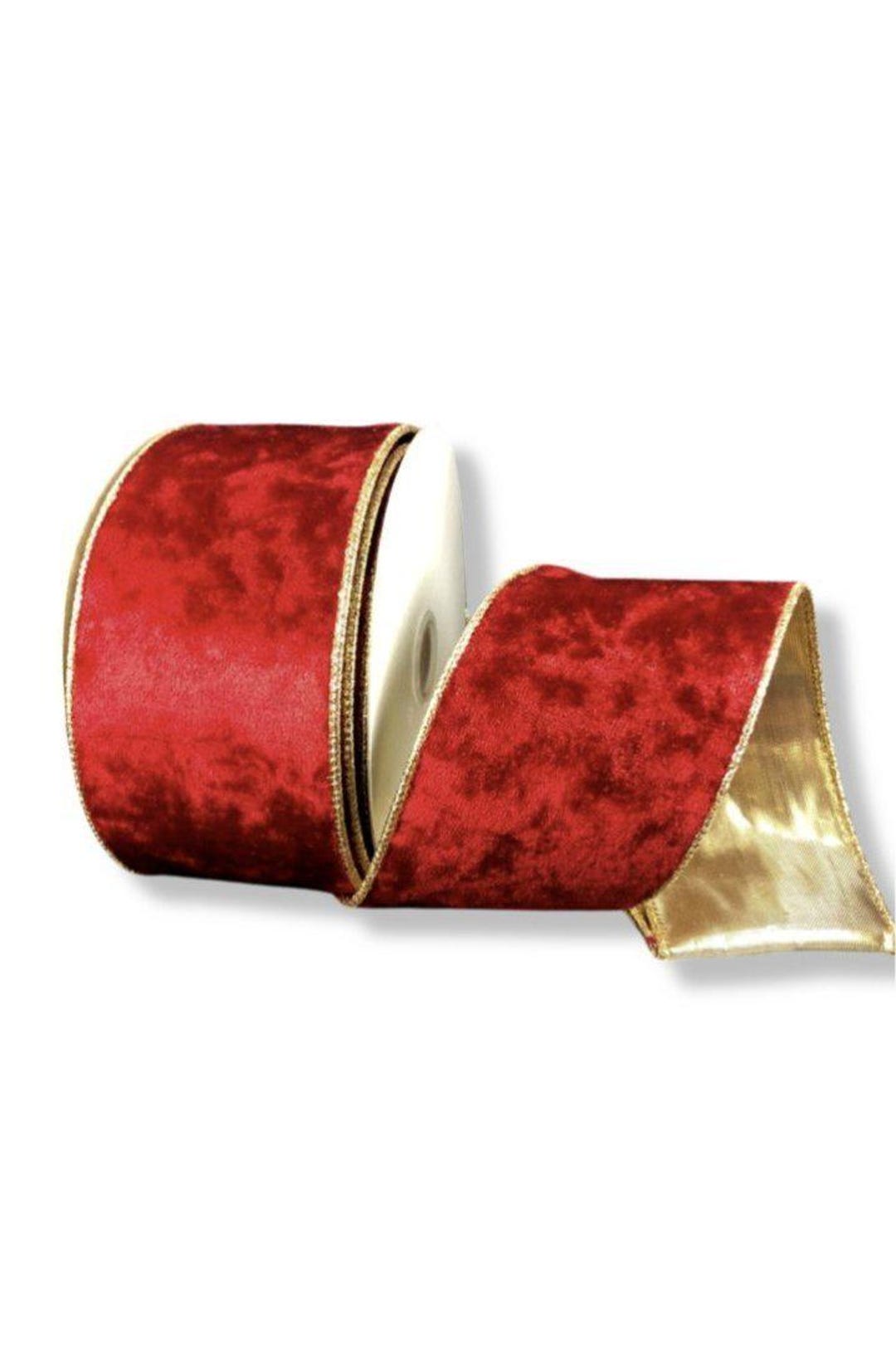 Red Velvet Ribbon, Red and Gold Velvet Ribbon, Red Crushed Velvet Wired ...